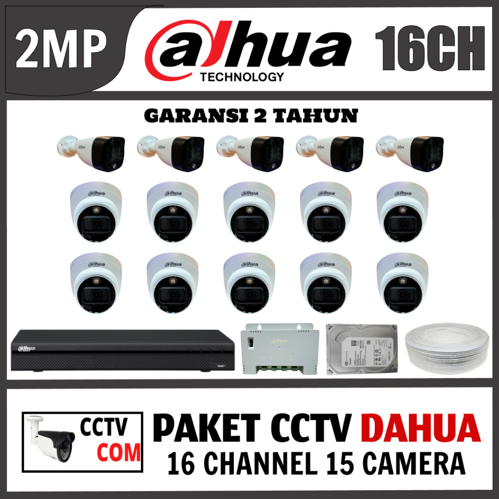 Jual PAKET CCTV DAHUA 16 CHANNEL 15 CAMERA 2MP 1080P CAMERA CCTV KAMERA ...