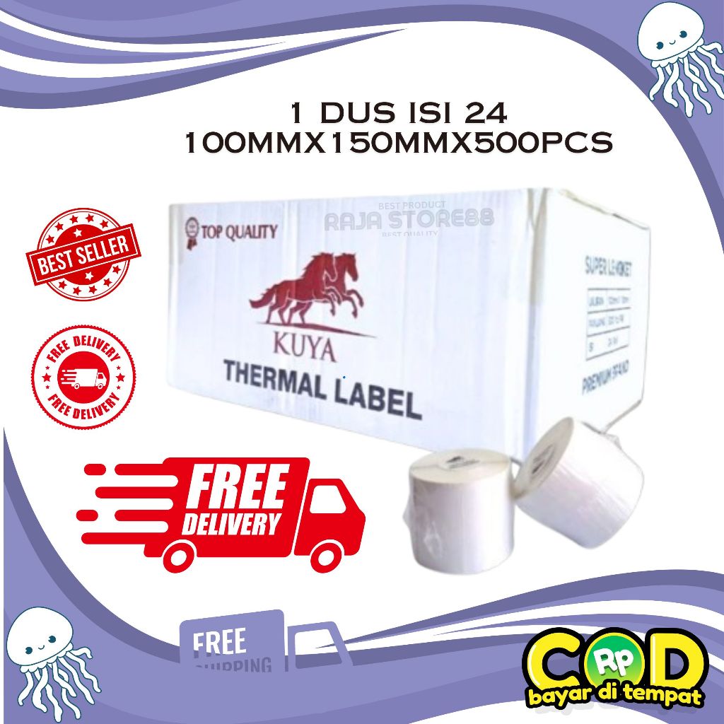 Jual Label stiker Thermal Kuya 100x150mm Waterproof / Sticker Label Continuous / Label Kertas ...