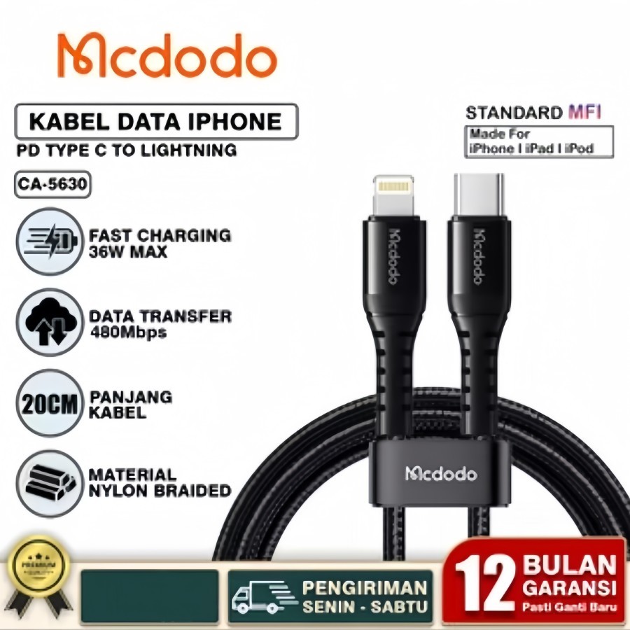 Jual Mcdodo CA-5630 Kabel Data Charge Lightning to Type-C PD 36W Fast Charging 3A 20CM | Shopee ...