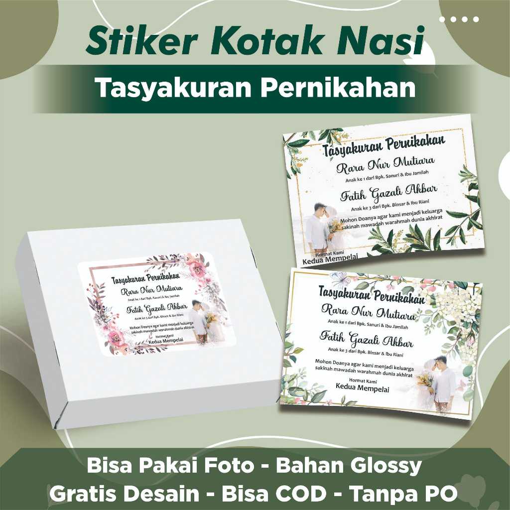 Jual STIKER TASYAKURAN PERNIKAHAN KOTAK NASI / BOX MAKANAN CUSTOM BISA ...