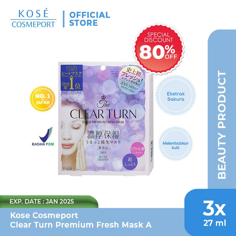 Jual Kose Cosmeport Clear Turn Premium Fresh Mask A - 3x27ml | Shopee ...