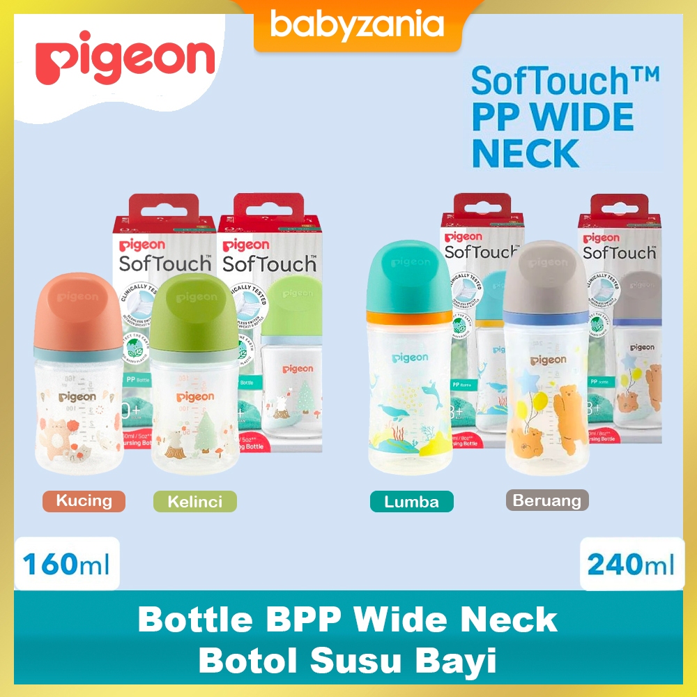 Jual Pigeon Bottle BPP Wide Neck Botol Susu Bayi 160ml / 240ml - Motif Kelinci Beruang Kucing ...