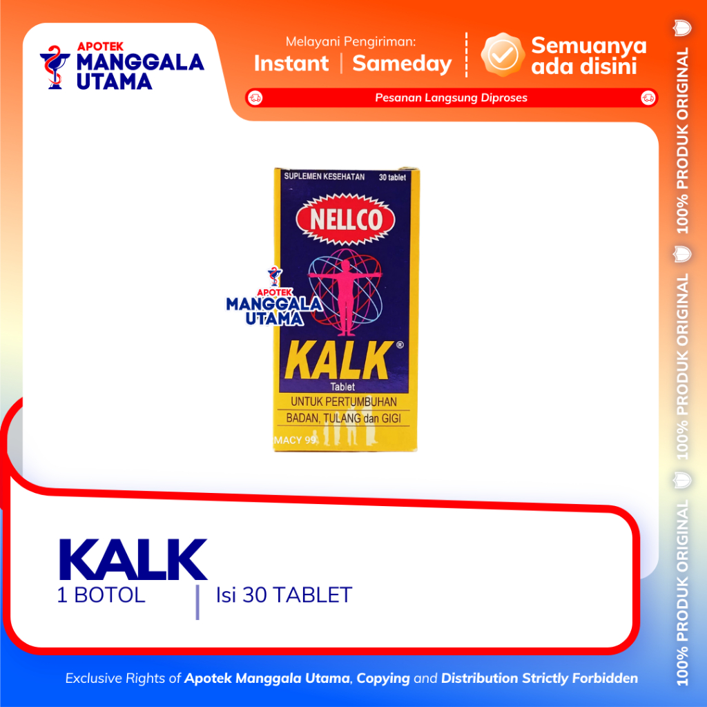 Jual KALK TABLET NELLCO SUPLEMEN KALSIUM PER BOTOL 30 TABLET | Shopee ...