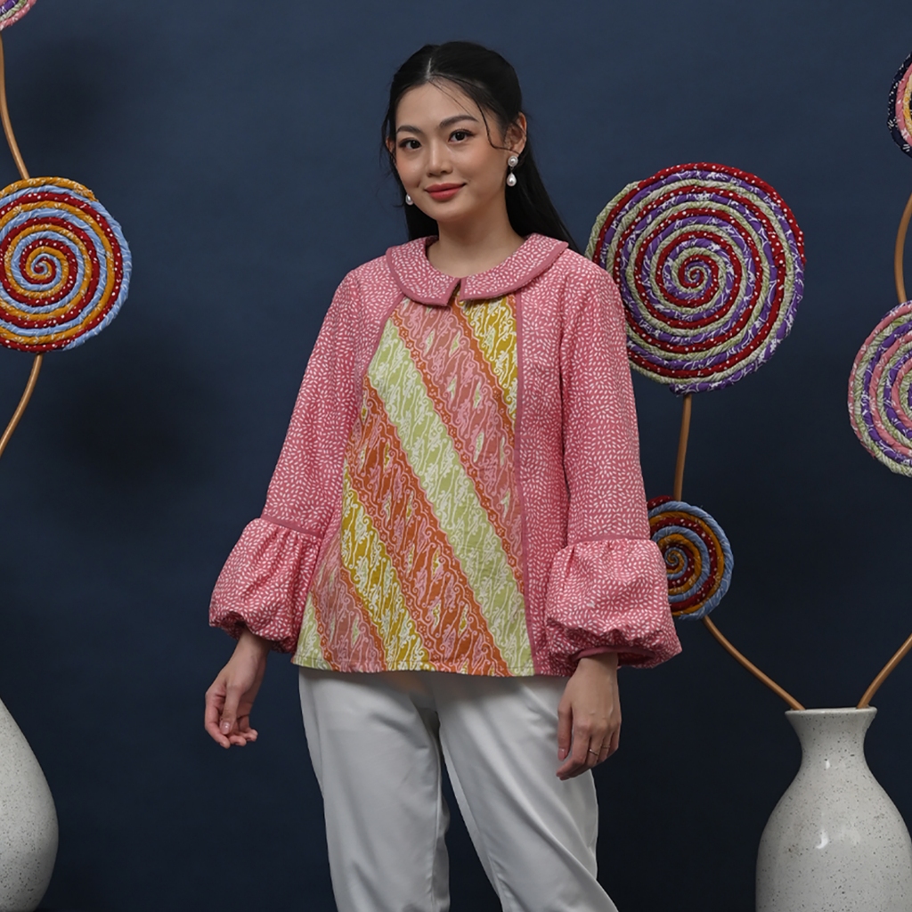 Jual NONA RARA - Arima Permen T3262, Baju kerja blouse batik wanita modern | Shopee Indonesia