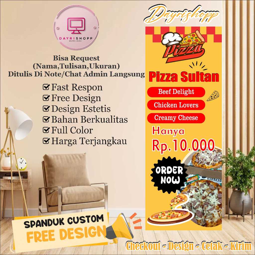 Jual Size 60x160 Cm,Spanduk Pizza Sultan Terbaru Custom | Shopee Indonesia