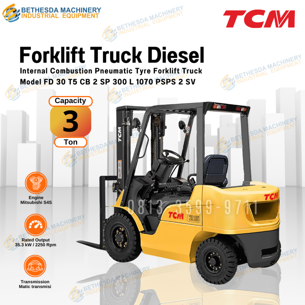 Jual Forklift TCM 3 TON Diesel Engine Mitsubishi S4S Lift 3 Meter 100% ...