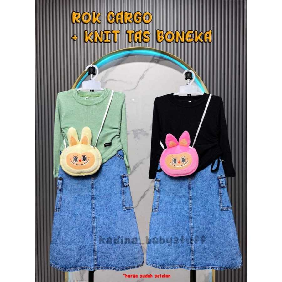 Jual free tas boneka SETELAN ANAK PEREMPUAN / ROK CARGO JEANS SNOW WASH ...