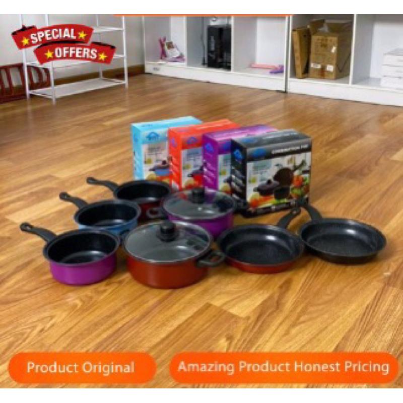 Jual ANTI LENGKET Panci Tutup Kaca CookWare Set Isi 3 Panci 3 IN 1 Anti Lengket | Shopee Indonesia