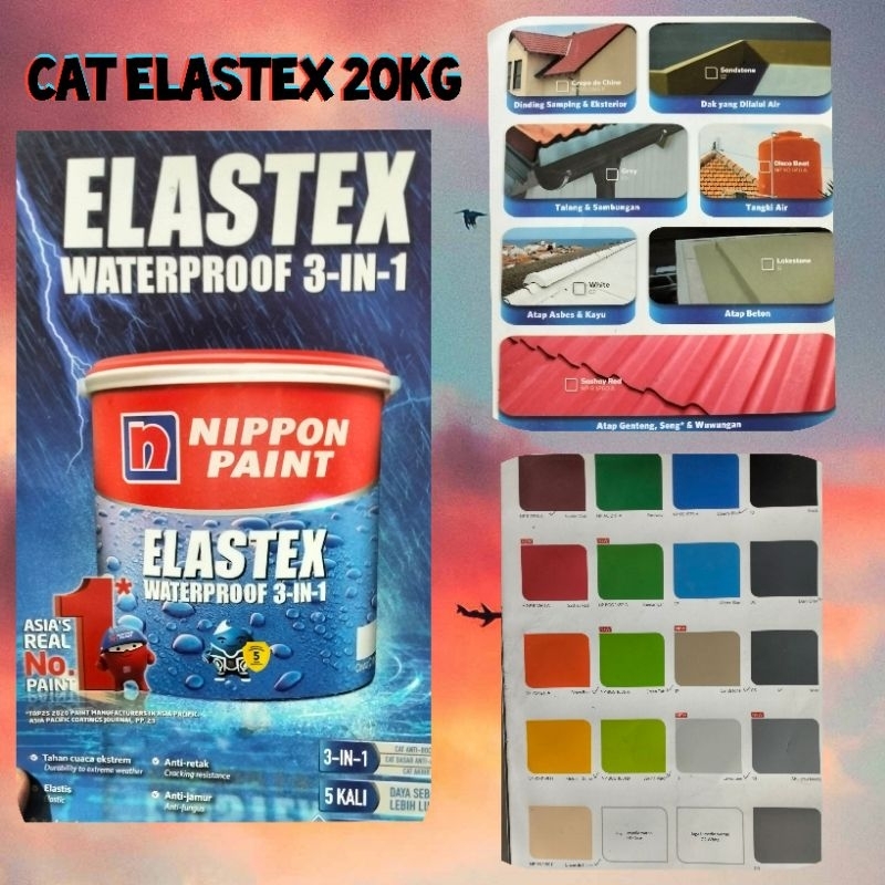 Jual Nippon paint Elastex waterproof 3 in 1 20 kg,cat pelapis anti bocor elastex 3 in 1 20 kg ...