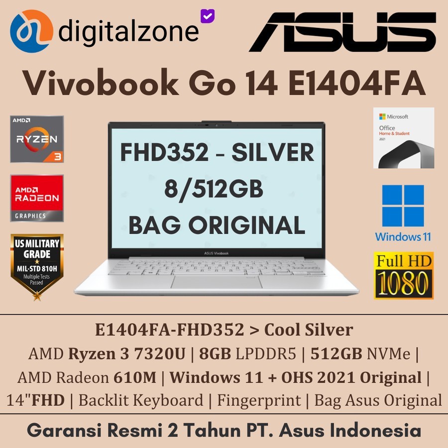 Jual ASUS VIVOBOOK GO 14 E1404FA-FHD352 - R3 7320U 8GB 512GB W11 OHS ...