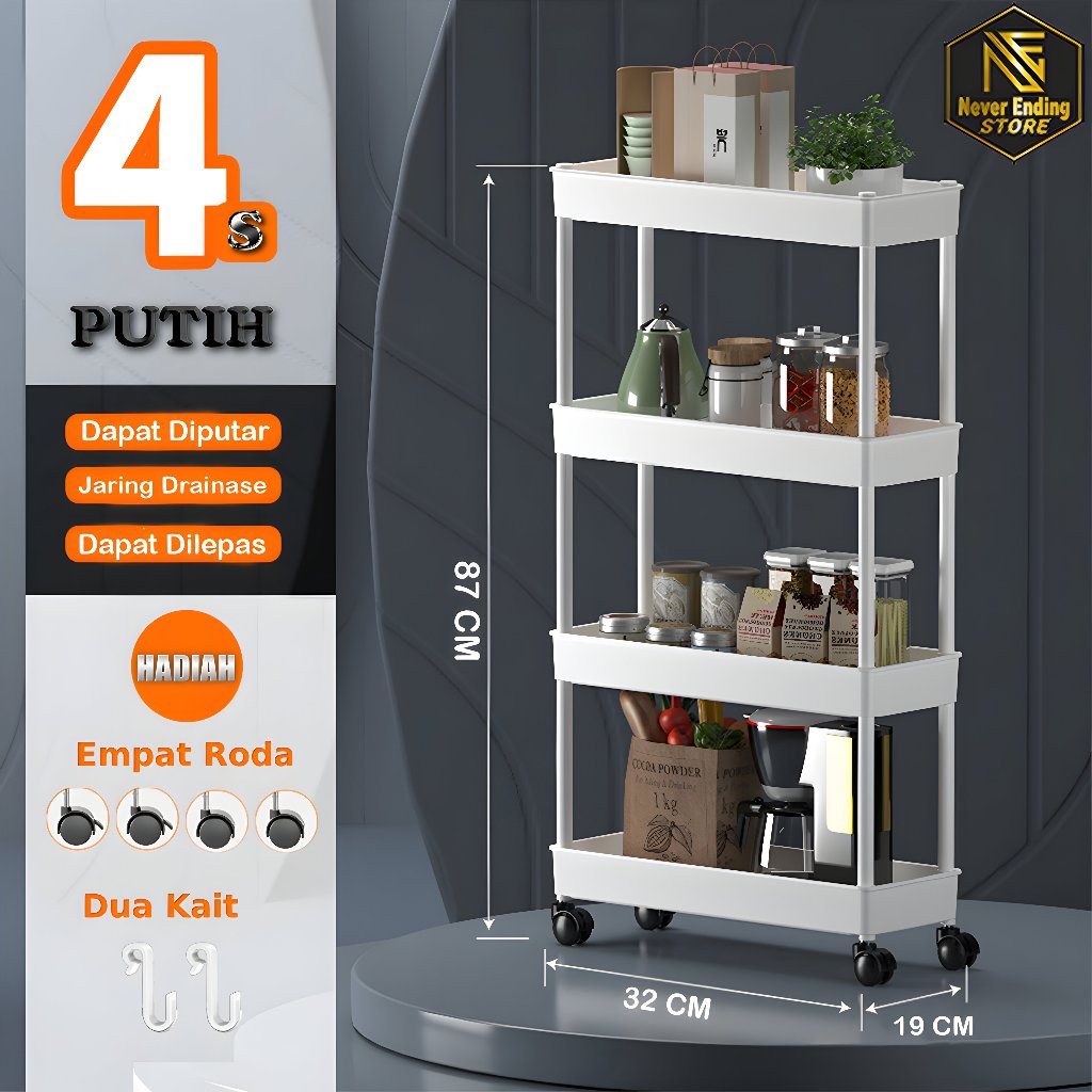 Jual Rak 4 Susun Roda Serbaguna Multifungsi Penyimpanan Berbagai Jenis ...
