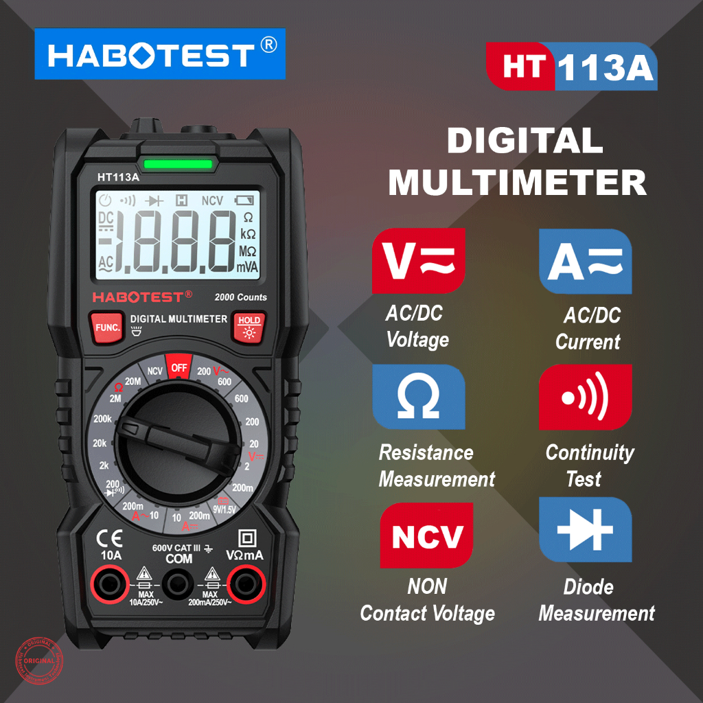 Jual HABOTEST HT113A Multimeter Digital 600V AC DC True-RMS Multimeter ...