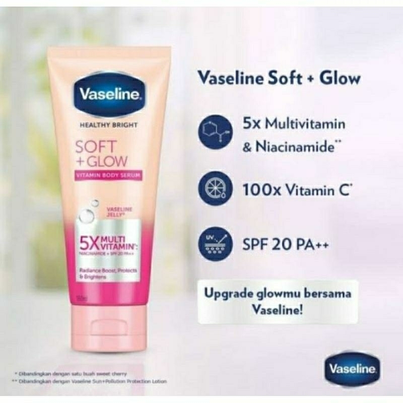 Jual VASELINE SOFT GLOW GLUTA VITAMIN SPF 20 BODY SERUM 180ML | Shopee ...