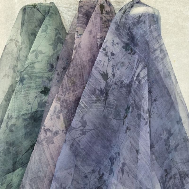 Jual Kain Organza Silk Print Premium Motif Bunga Rambat ( Bahan Organsa ...