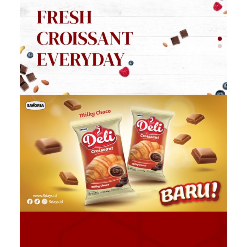 Jual 5 days Croissant Deli Milky Choco 45gr 1 Karton isi 20 Pcs ...