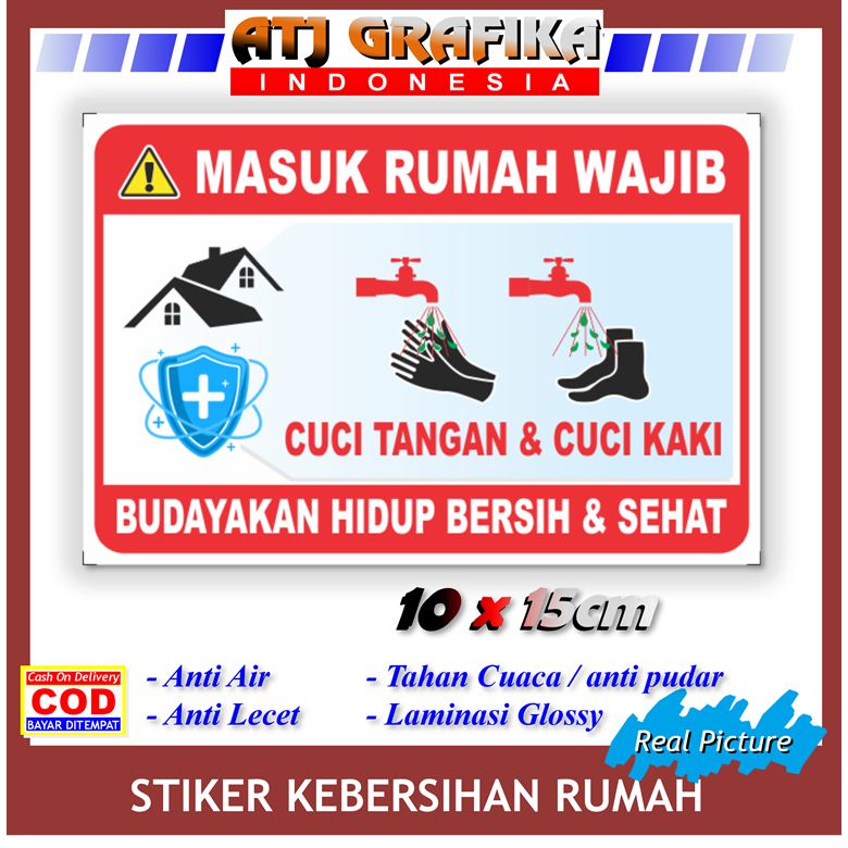 Jual Stiker cuci tangan cuci kaki sebelum masuk rumah stiker kebersihan ...