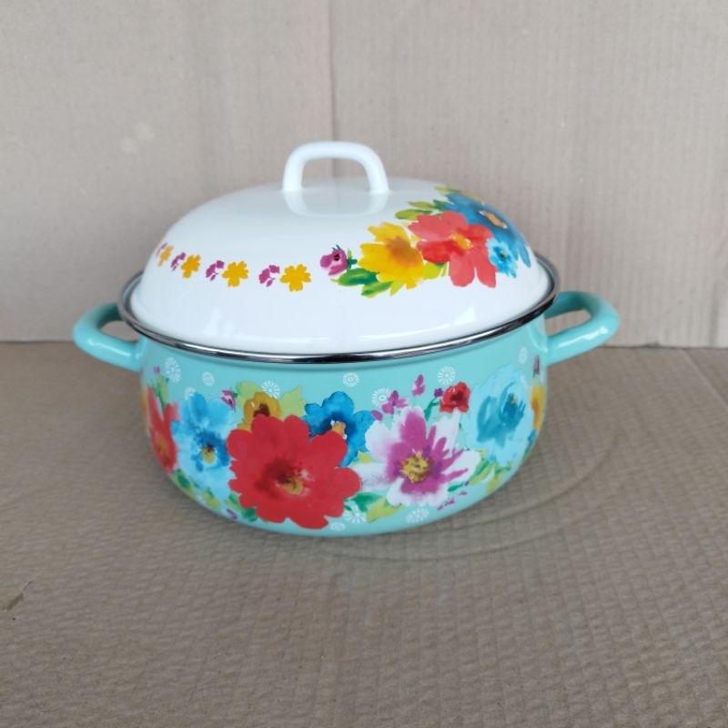 Jual Panci masak 24cm TEBAL/panci enamel/stockpot/dutchoven/motif bunga ...