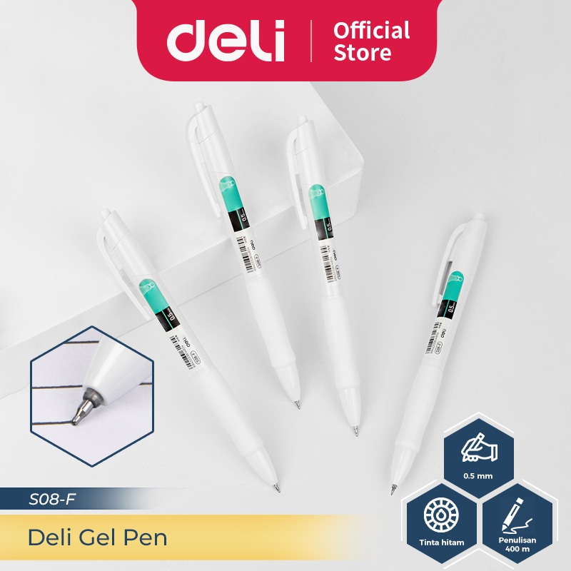 Jual Deli Gel Pen / Pulpen Gel Retractable Pen Cetek 0.5 mm Tinta Hitam 1 pcs S08-F | Shopee ...
