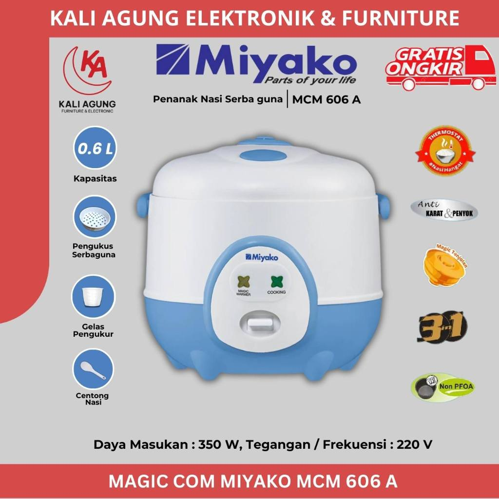 Jual MAGIC COM MIYAKO MCM 606 A / PENANAK NASI 3 IN 1 KAPASITAS 0,6 ...