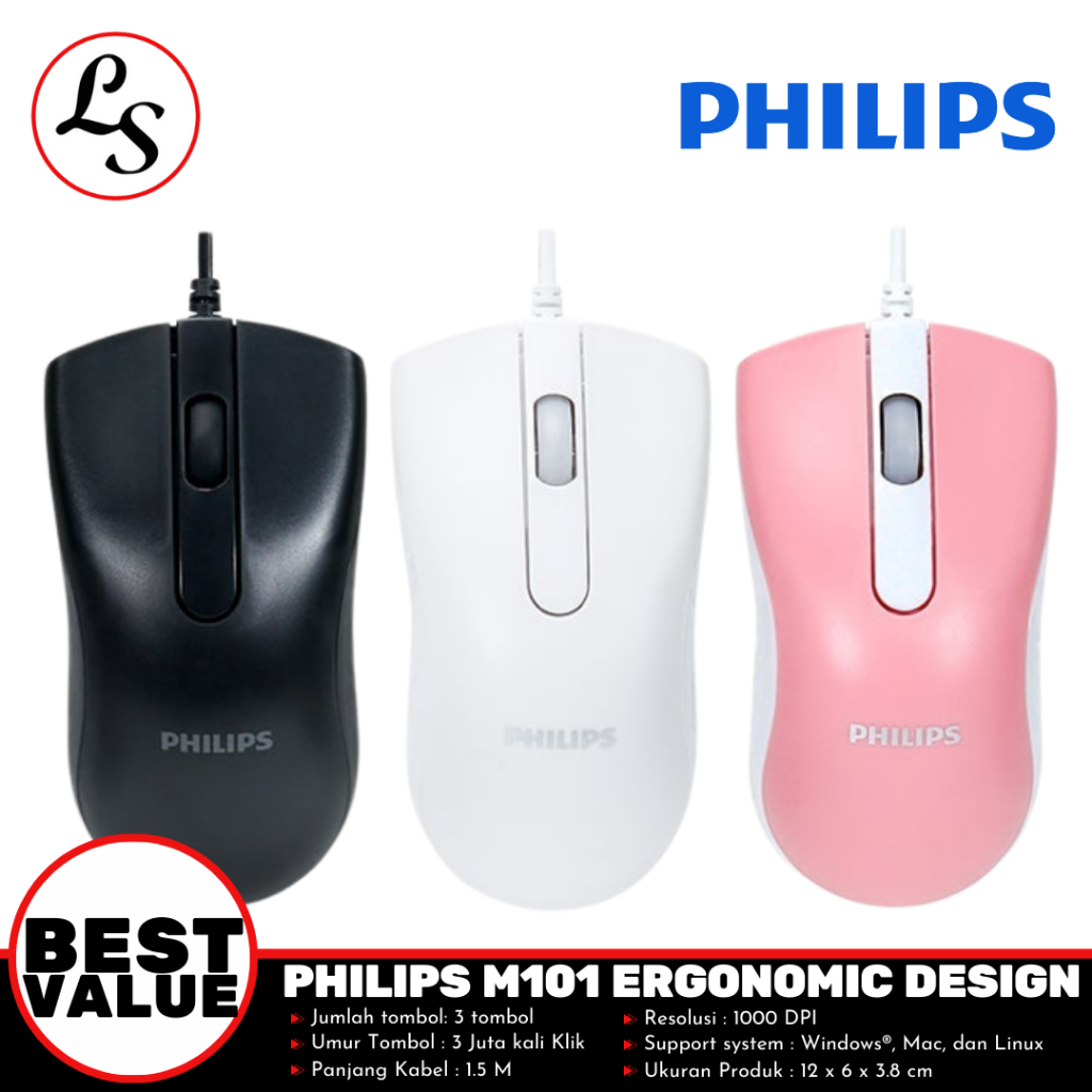 Jual PHILIPS MOUSE M101 Wired Ergonomic Design | Shopee Indonesia