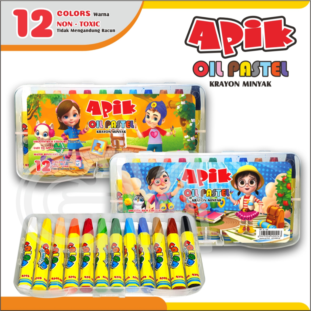 Jual Crayon Apik 12 warna / Oil Pastel Apik 12 Colors / Krayon Oil ...