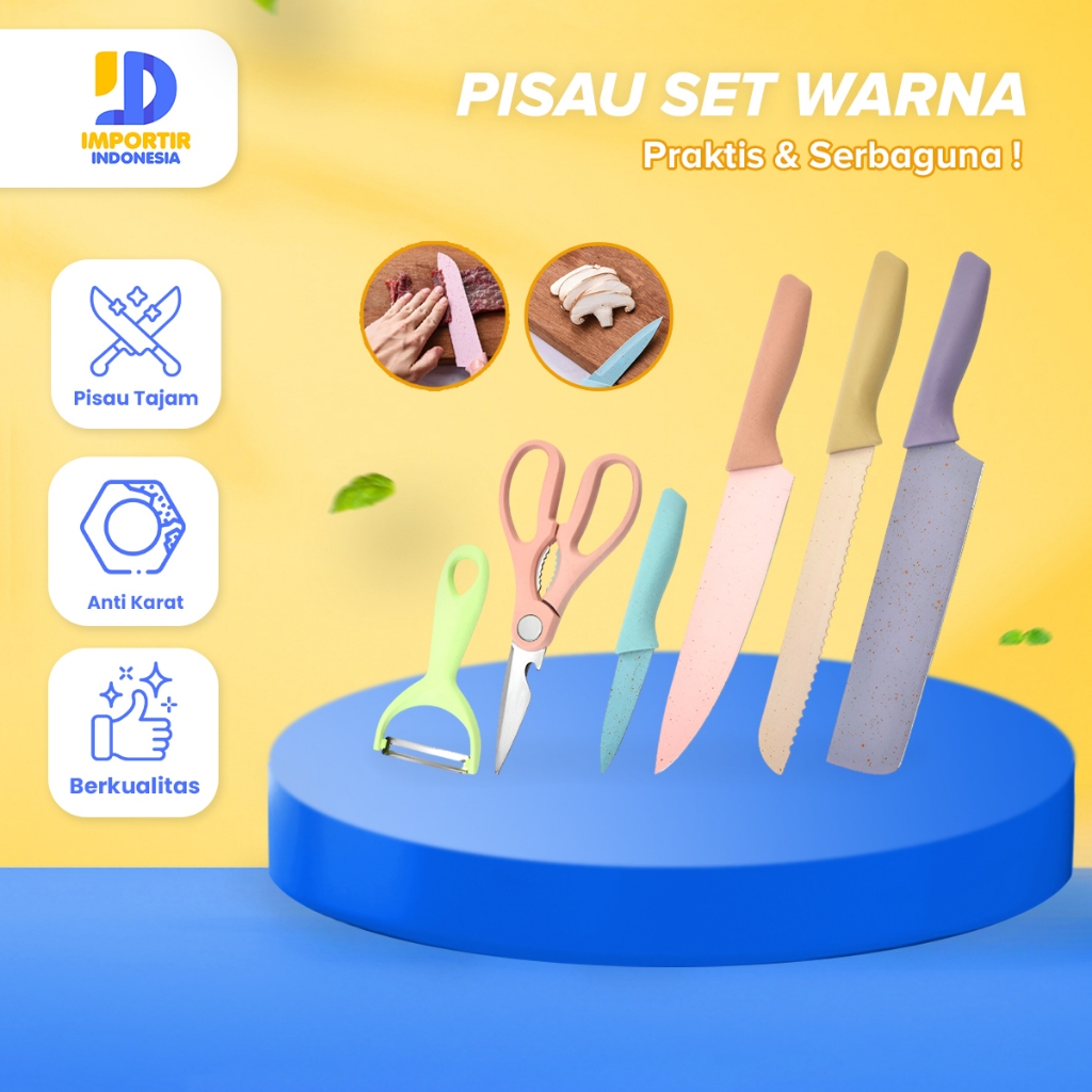 Jual IMPORTIR Pisau Set Dapur Anti Lengket Knife Pisau Tajam Isi 6pcs ...
