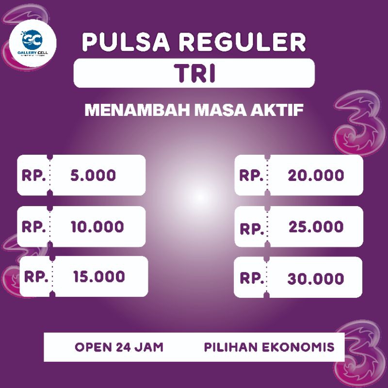 Jual TRI !! TERMURAH !! PROSES CEPAT !! ONLINE 24 JAM !! PULSA REGULER ...