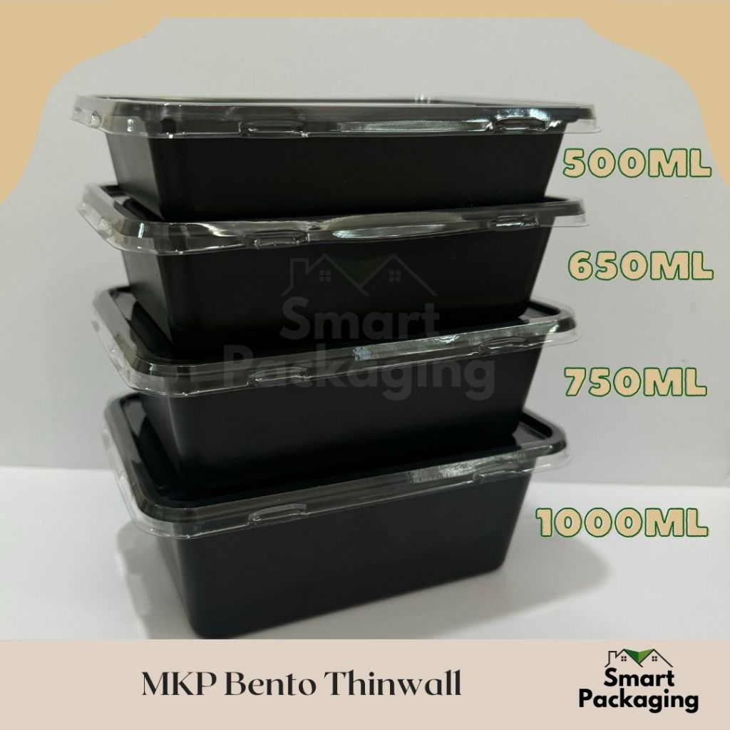 Jual [ISI 25 PCS] MKP Bento Thinwall HITAM 500ml 650ml 750ml 1000ml / Kotak Makan Plastik ...