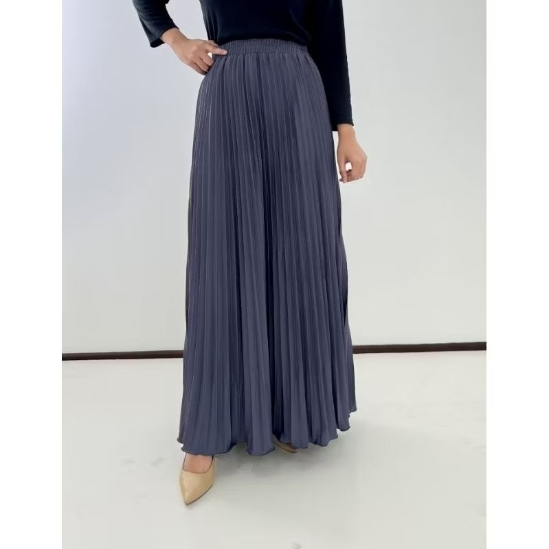 Jual Rok Muslim Wanita Panjang 102cm Plisket Pinggang Karet A-Line Flare Payung Lebar Fit XXL ...