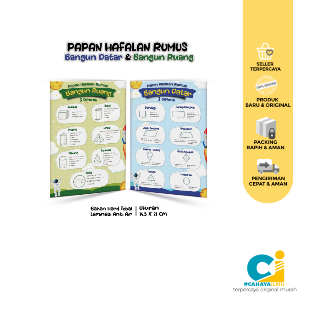 Jual Papan Hafalan Rumus Bangun Datar & Bangun Ruang Bahan Hard Tebal Laminasi Anti Air 14,5 x ...