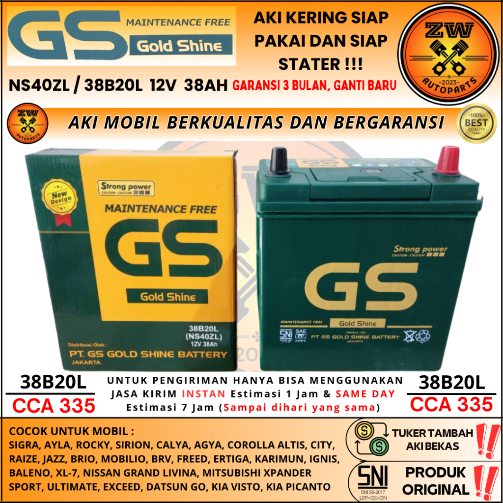 Jual AKI MOBIL SUZUKI ERTIGA, KARIMUN, IGNIS, PICANTO, BRIO NS40ZL GS MF AKI KERING | Shopee ...