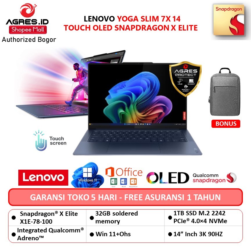 Jual LENOVO YOGA SLIM 7X 14 TOUCH OLED SNAPDRAGON X ELITE 32GB 1TB W11 ...