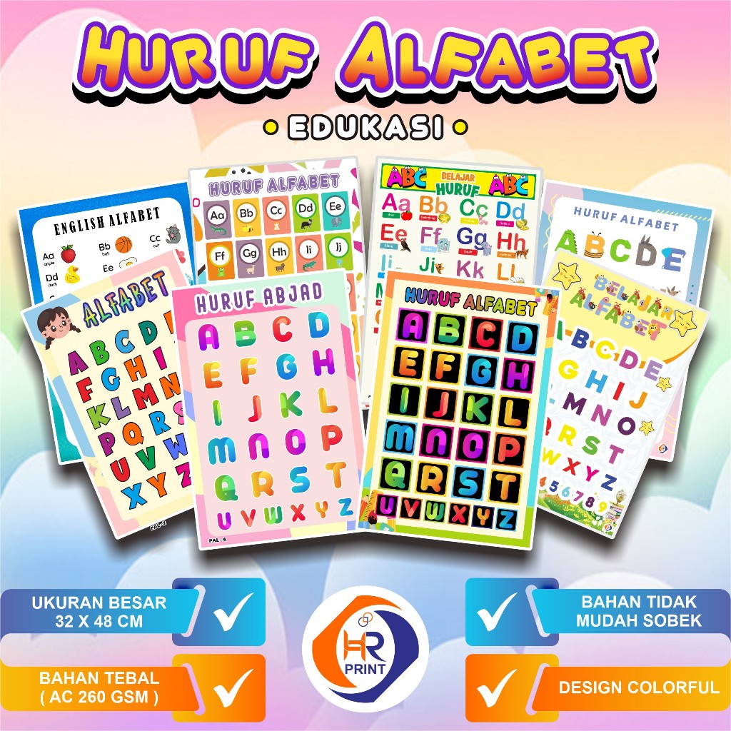 Jual Poster Edukasi HURUF ABJAD ALFABET - Poster Huruf Alfabet -Belajar ...