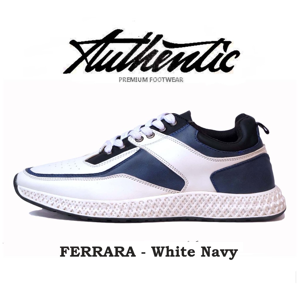 Jual Sepatu Running Snekers Pria Authentic Ferrara White Navy | Shopee ...