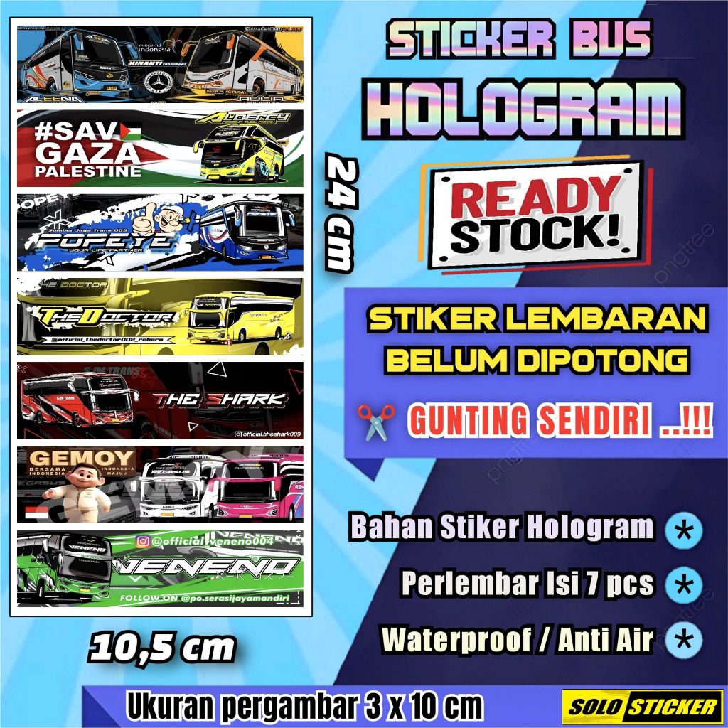 Jual Stiker Bus Hologram Lembaran Isi 7pc Sticker Bis Veneno Save Gaza ...