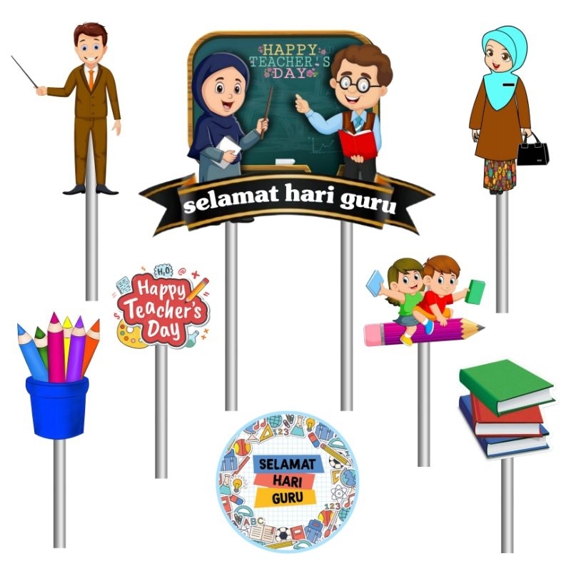 Jual Toper hari guru / SELAMAT HARI GURU HAPPY TEACHER Hiasan kue tusuk ...