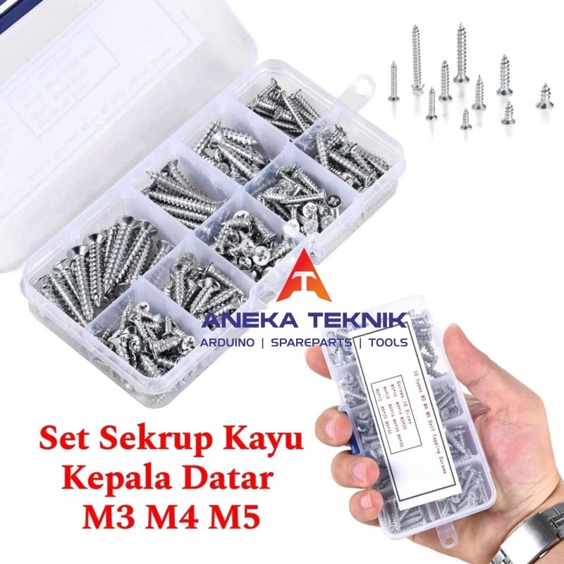 Jual Set Sekrup Kayu Kepala Datar / Kit Self Tapping Screw Flat Head M3 M4 M5 / Kit Sekrup 10 ...