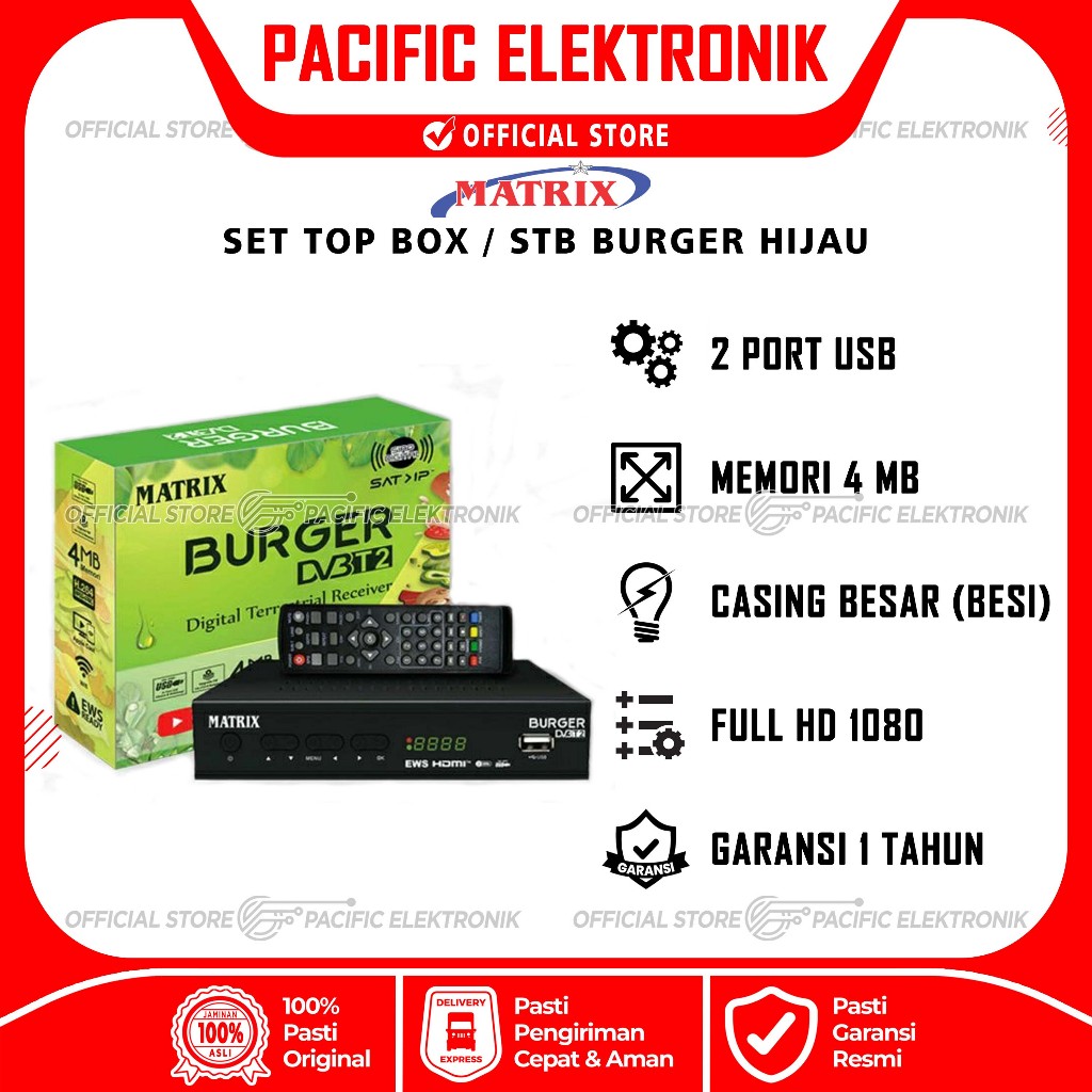 Jual STB / Set Top Box DVBT2 Matrix Burger Hijau Original | Shopee ...