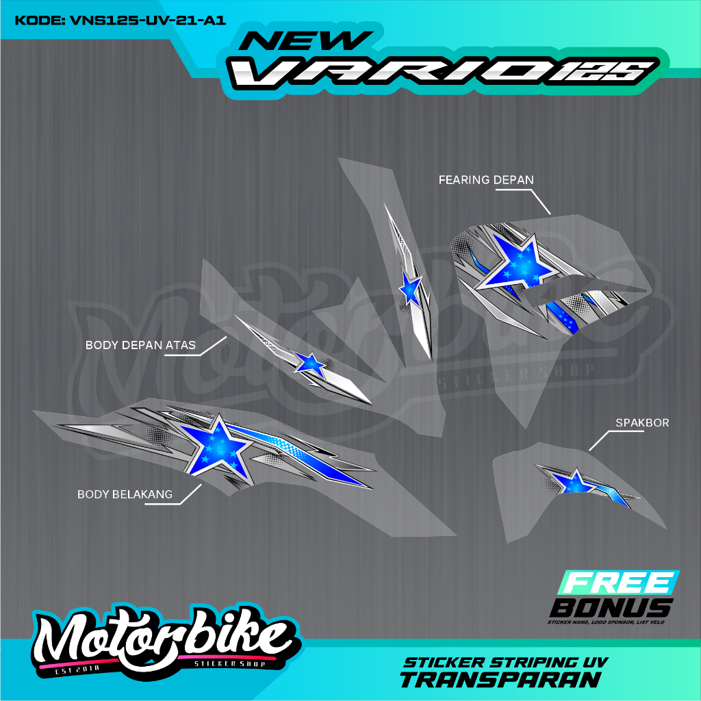 Jual Striping UV Transparan Vario New 125 Gen 2 - Stiker Striping Vario Motif Bintang - VNS125 ...