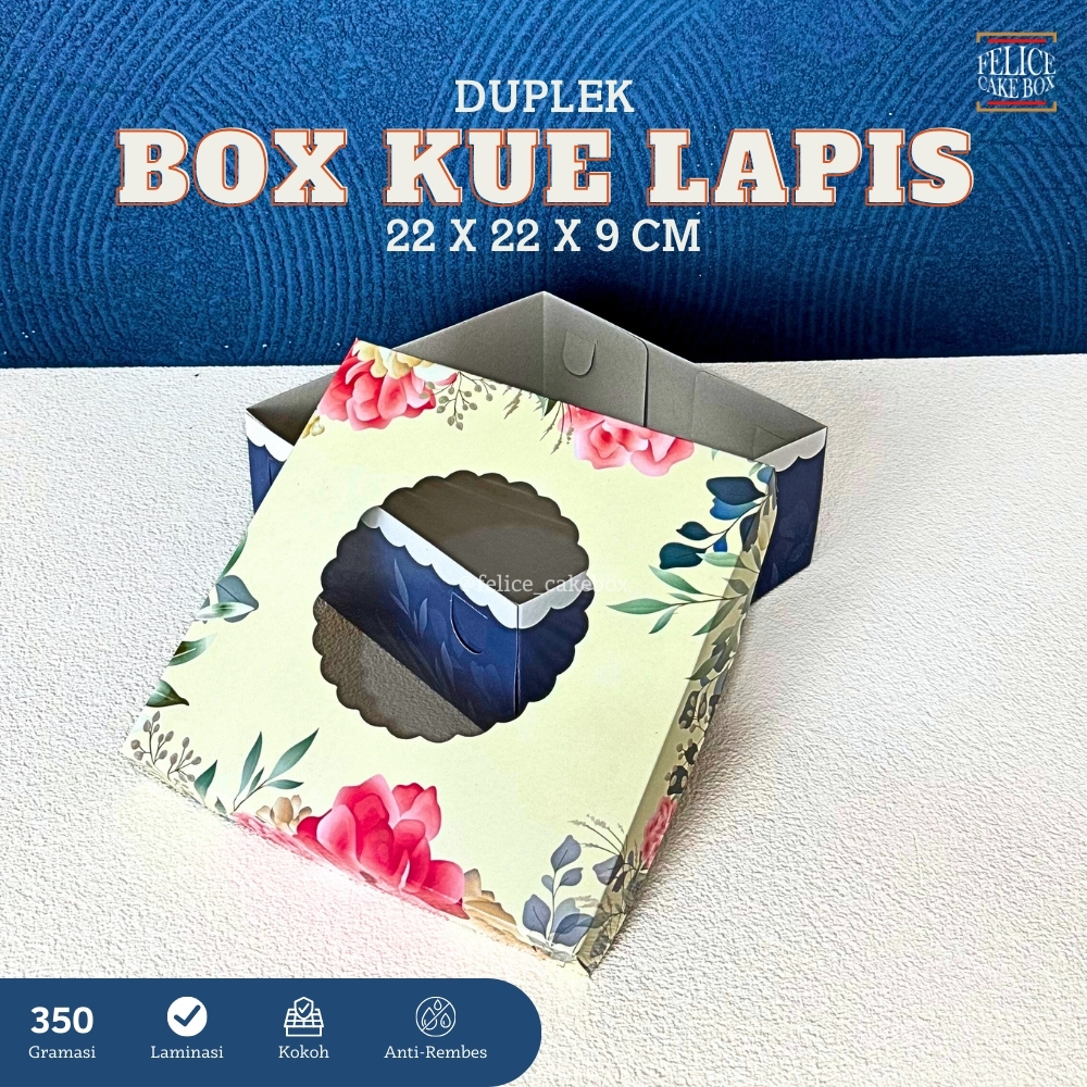 Jual BOX KUE MOTIF BUNGA 22X22X9 CM isi 10 cm / DUS KUE BOLU LAPIS ...