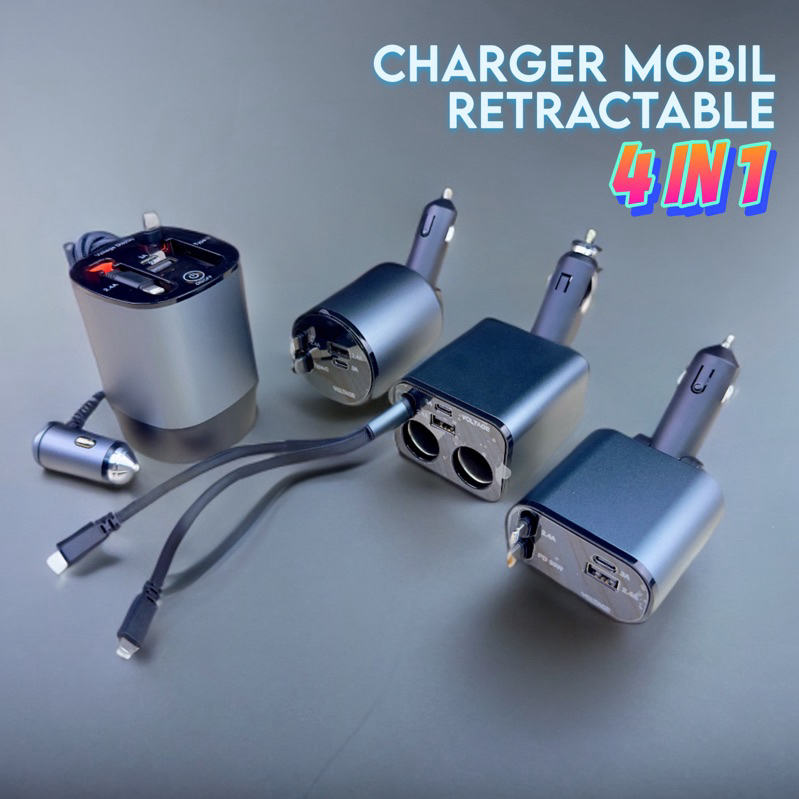 Jual Charger Mobil 4in1 Retracable Charger Fast Charging Multifungsi ...