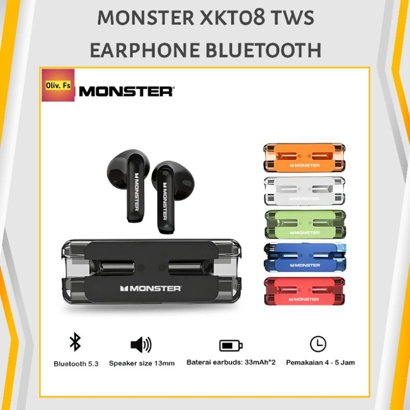 Jual Monster XKT08 TWS Wireless Bluetooth Earphone Headset Earbuds ...
