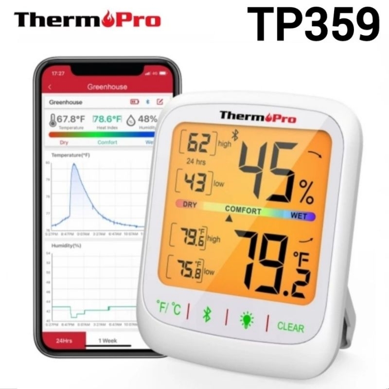 Jual ThermoPro TP359 Smart Indoor Thermometer Hygrometer with Bluetooth | Shopee Indonesia