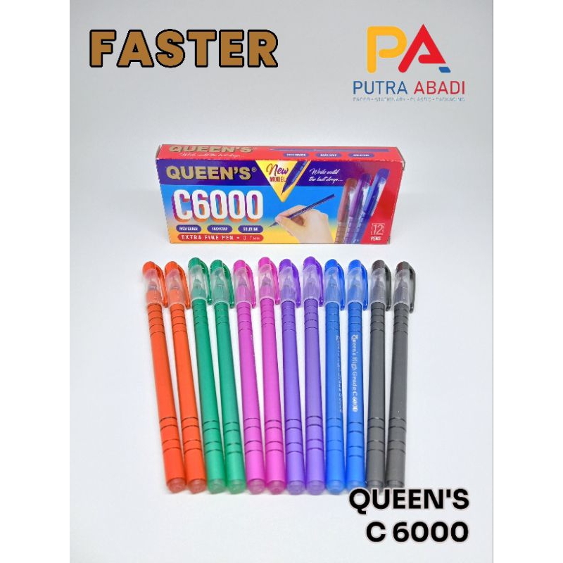 Jual 12 Pcs Bolpoin Faster C6000 Queen's | Shopee Indonesia