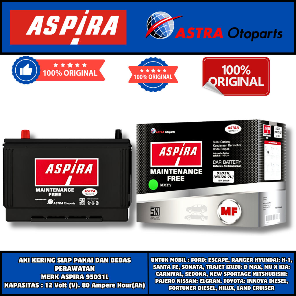 Jual AKI MOBIL LAND CRUISER, Hyundai New Santa 95D31L ASPIRA ASTRA MF AKI KERING | Shopee Indonesia