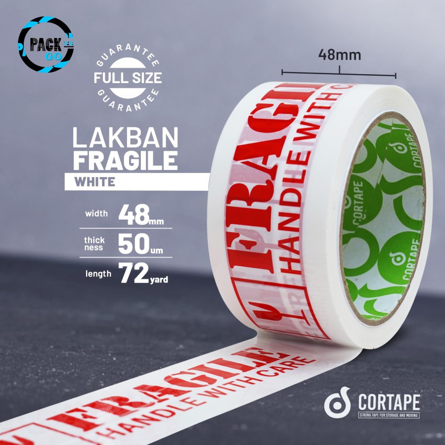 Jual Lakban Isolasi Cortape Fragile Handle With Care PUTIH FONT MERAH ...