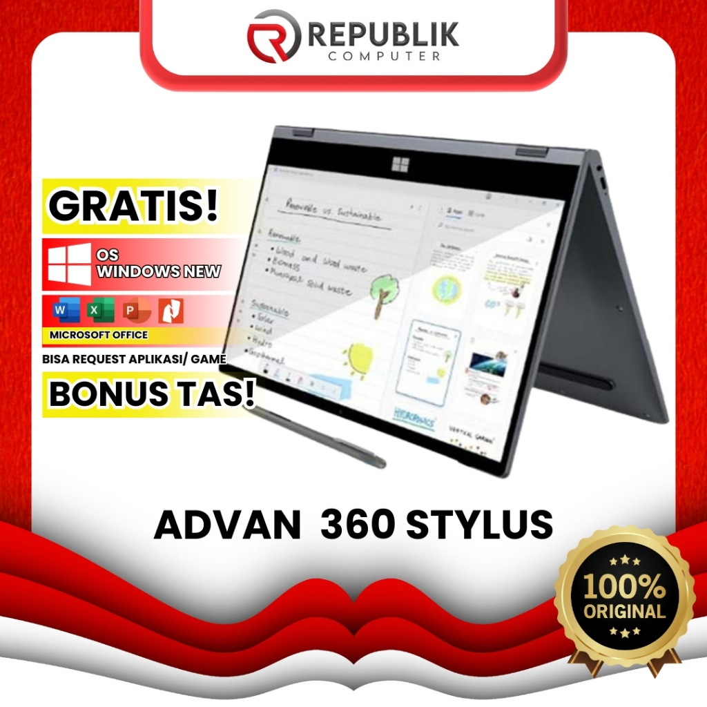 Jual ORIGINAL LAPTOP ADVAN 360 STYLUS PRO CORE I3 FREE PEN TOOL RAM ...
