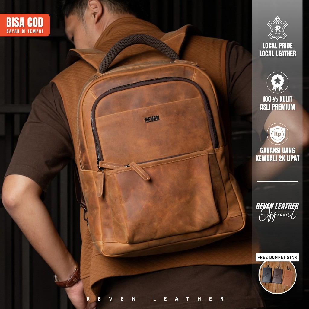 Jual Tas Ransel Punggung Bahu Pria Kulit Sapi Asli Bagpack Reven ...