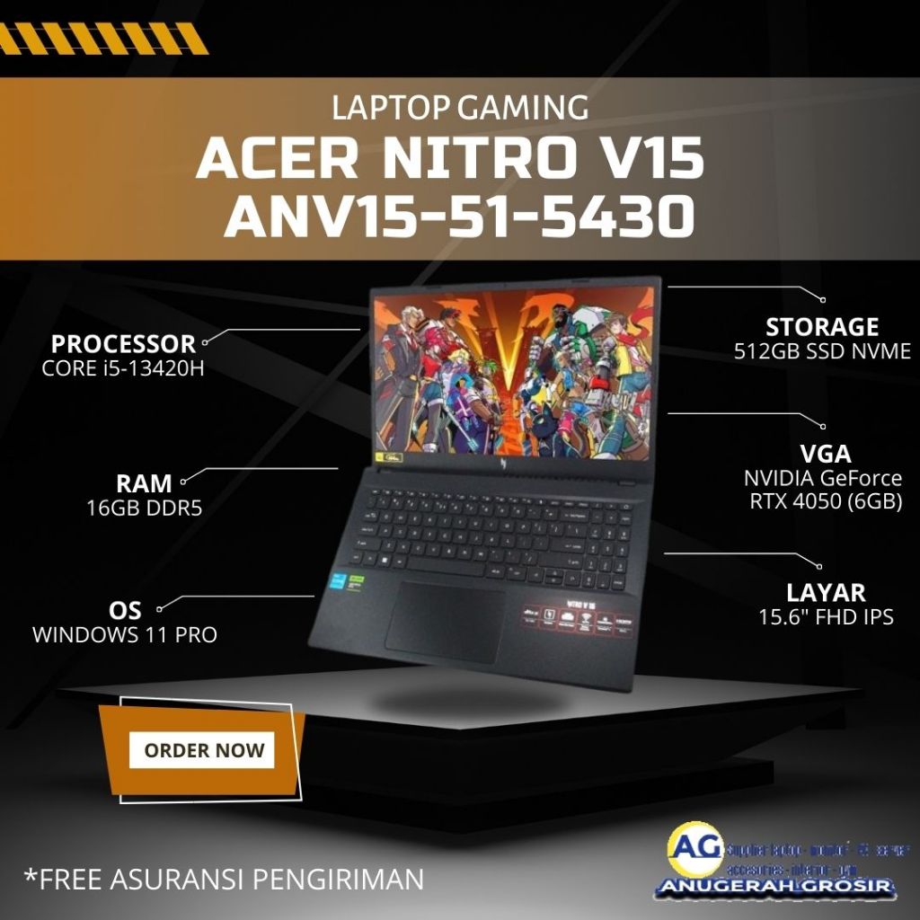 Jual Laptop GAMING Acer Nitro V15 ANV15-51-5430 Core i5-13420H Ram 16Gb Ssd 512Gb VGA RTX4050 15 ...
