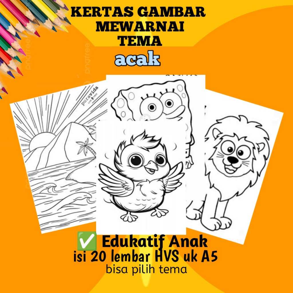 Jual lembar kertas mewarnai anak tema random untuk paud dan tk 1 paket ...